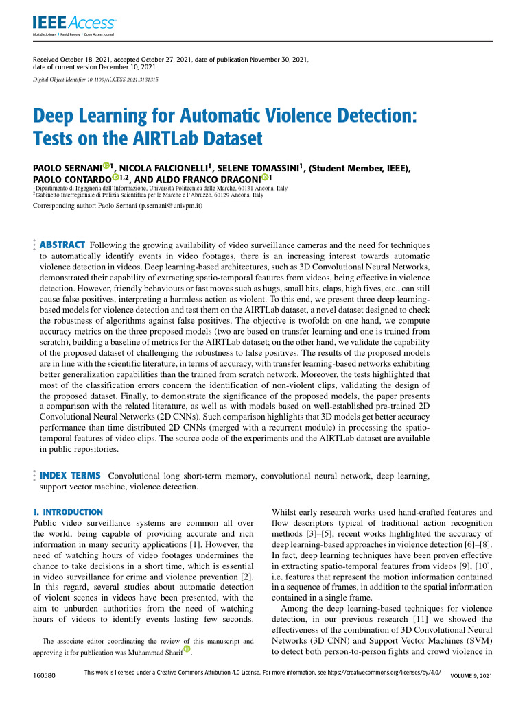 Deep Learning For Automatic Violence Detection Tests On The Airtlab