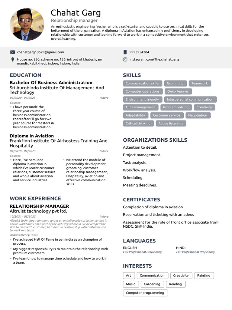 Chahat's Resume | PDF | Creativity | Communication