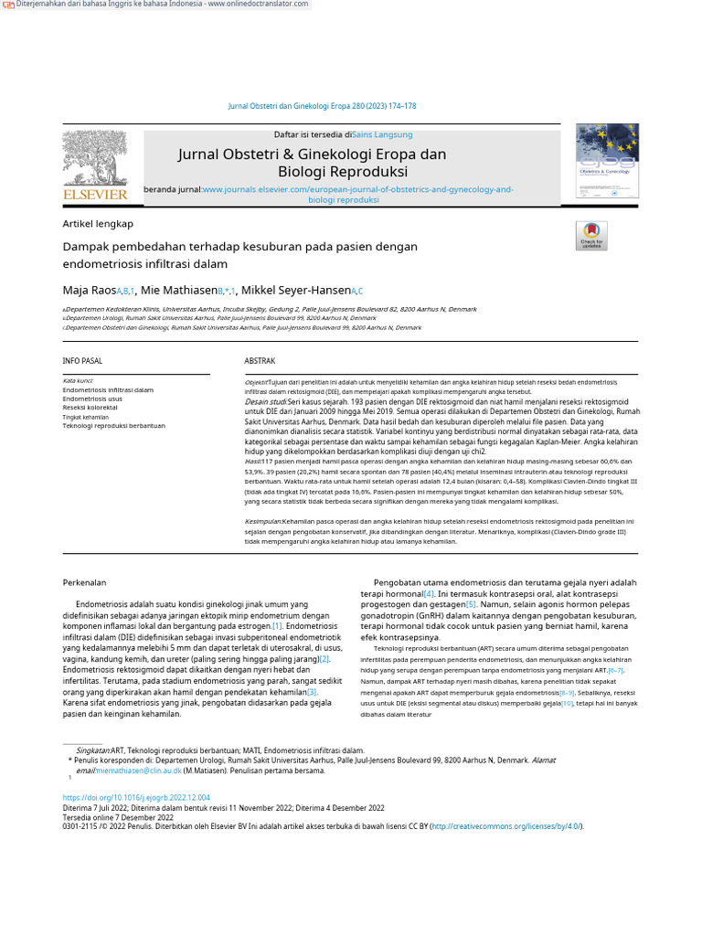 Dampak Pembedahan Terhadap Kesuburan Pada Pasien Dengan Endometriosis ...