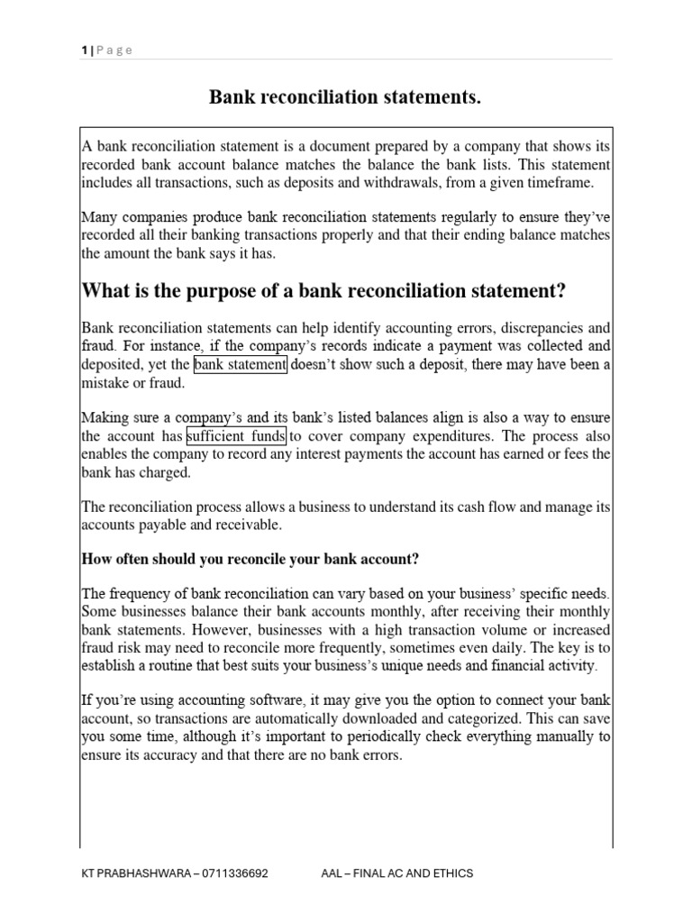 Bank Reconciliation Statement Guide | PDF | Banks | Cheque