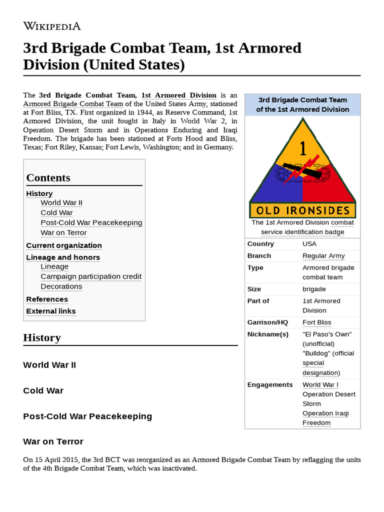 3rd Brigade Combat Team, 1st Armored Division (United States) | PDF ...