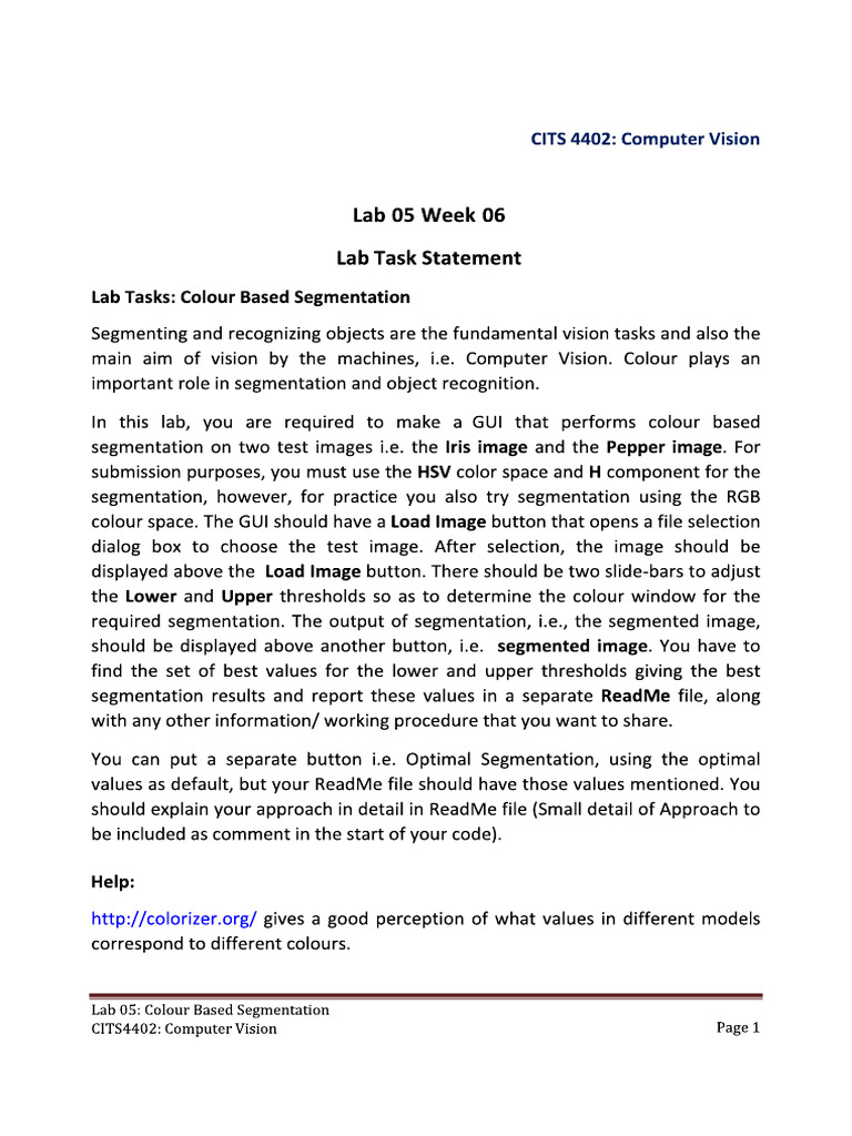 Computer Vision: Colour-Based Segmentation Tutorial | PDF