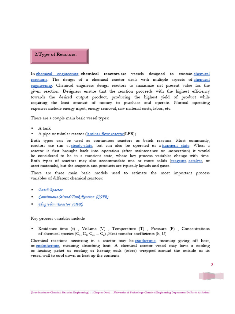 Reactor Lecture 1-2 | PDF | Chemical Reactor | Physical Sciences