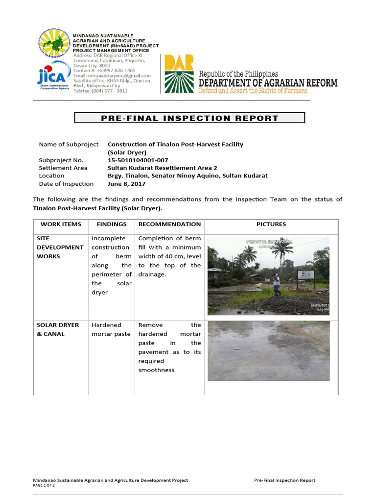 Pre-Final Inspection - Tinalon PHF | PDF