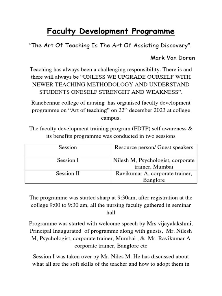 Report On Staff Devtpt Progrm | PDF | Emotions | Teachers