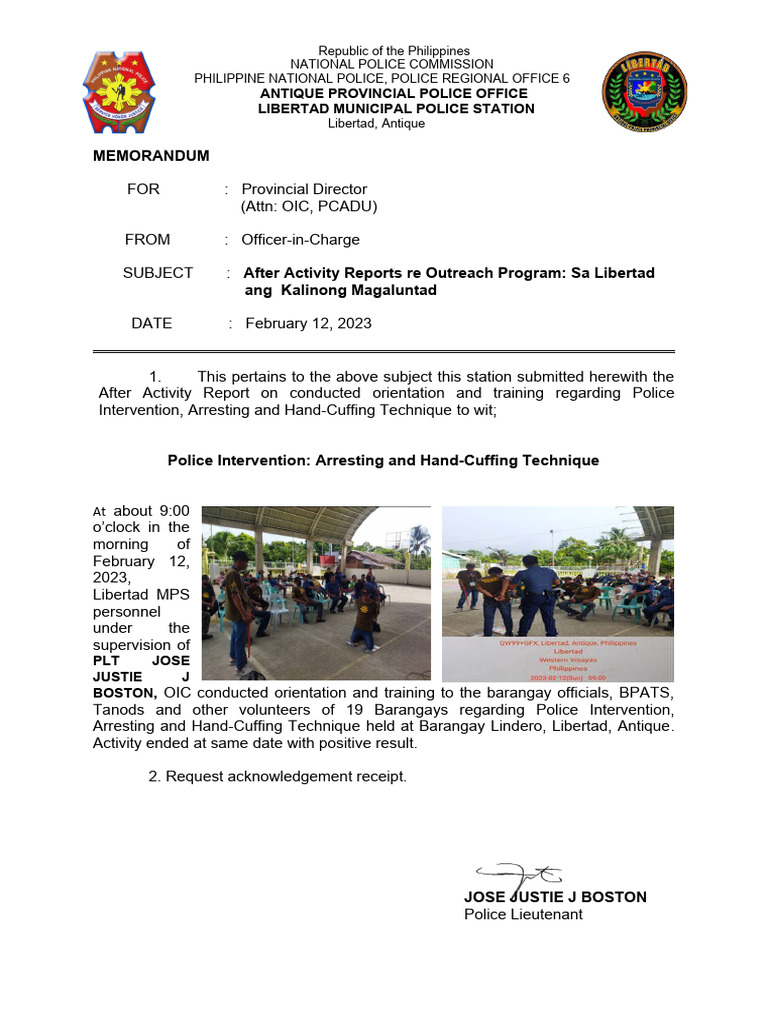After Activity Reports On BPAT Training Barangay Lindero - February 12 ...