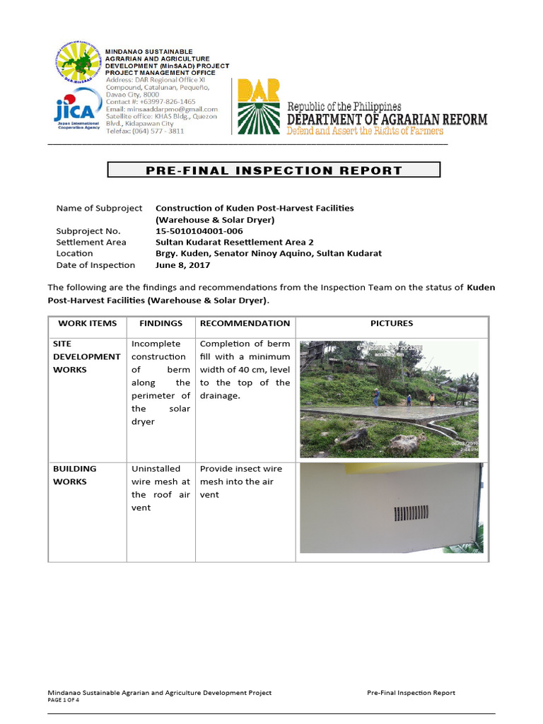 Pre-Final Inspection - Kuden PHF | PDF | Civil Engineering | Building ...