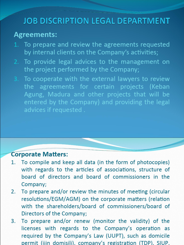 Job Discription Legal Department | PDF | Business | Law