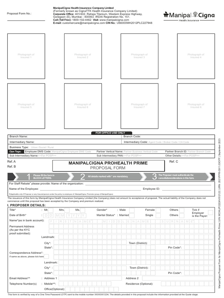 ProHealth Prime Proposal Form 14sept23 | PDF | Prediabetes | Diabetes