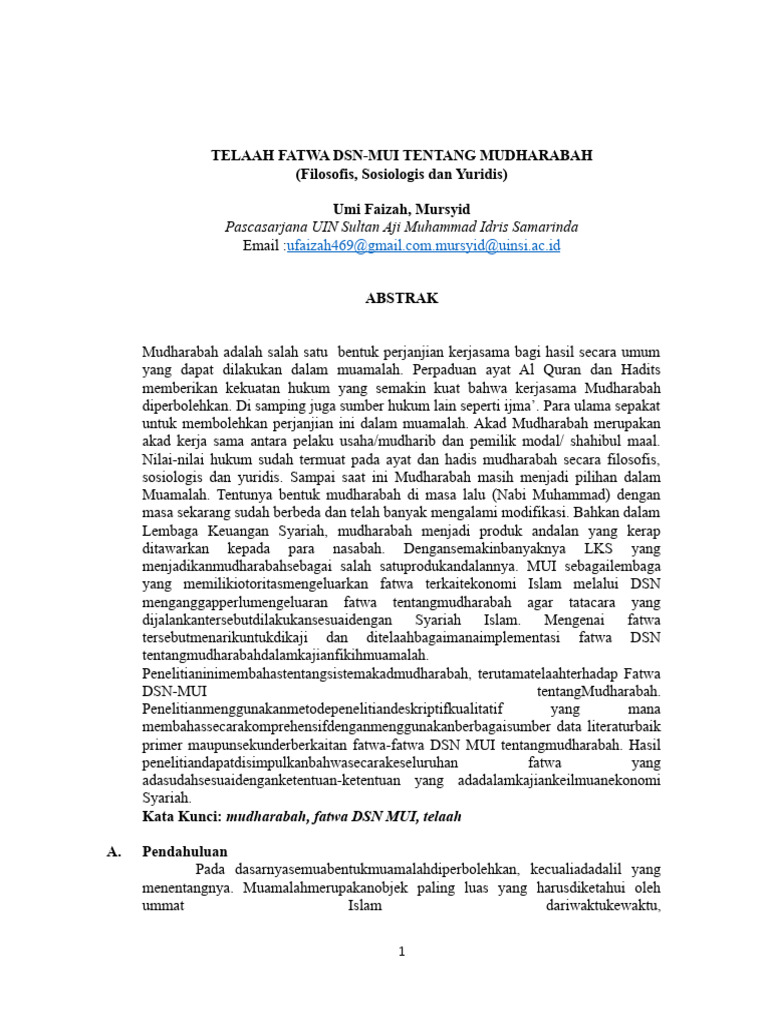 Telaah Fatwa Dsn-Mui Tentang Mudharabah | PDF