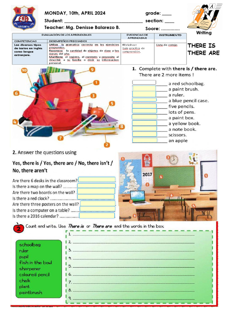 There is and There Are School Objects | PDF
