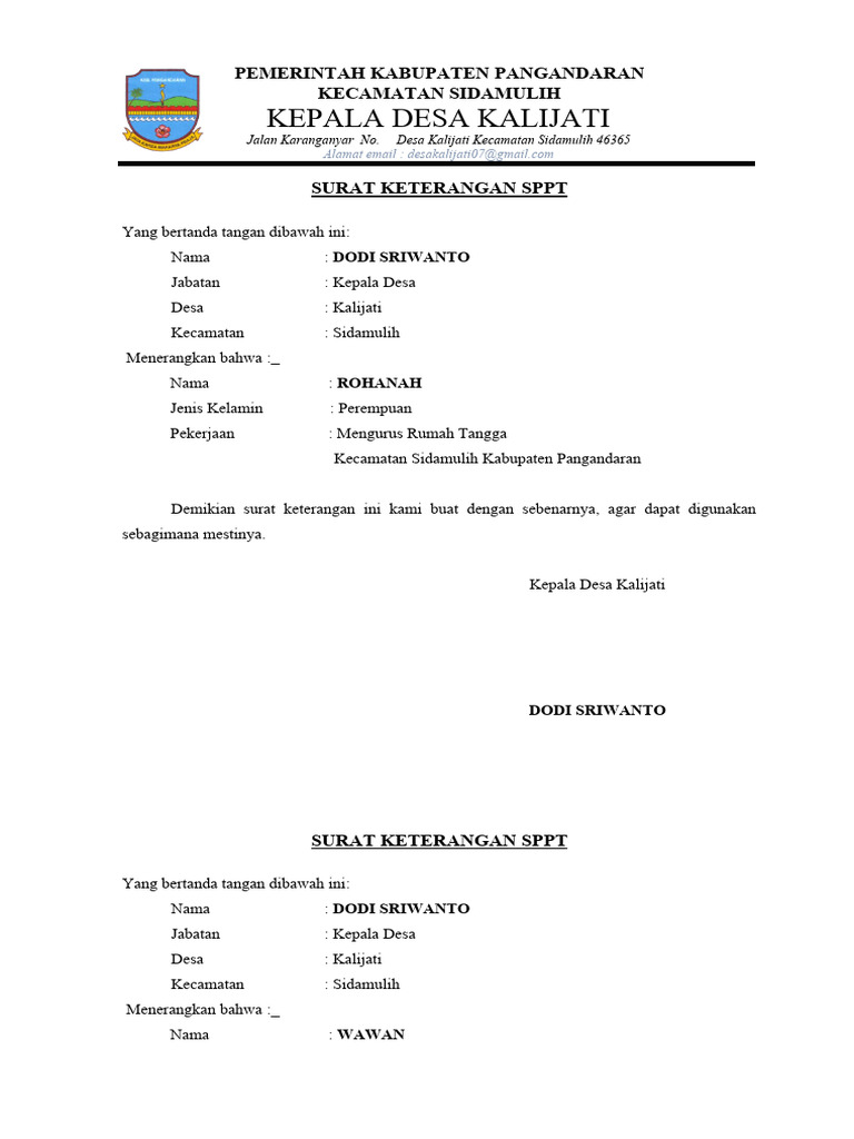 Surat Keterangan SPPT | PDF