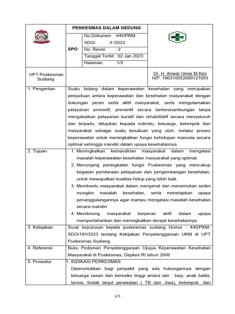 Sop Perkesmas Dalam Gedung | PDF