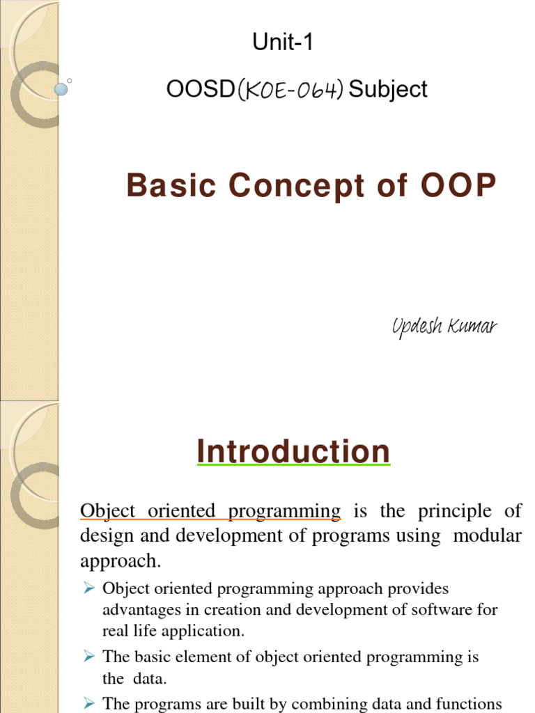 Unit-1 (Part-A) Notes of OOPS by Updesh Kumar - Updated | PDF | Object ...