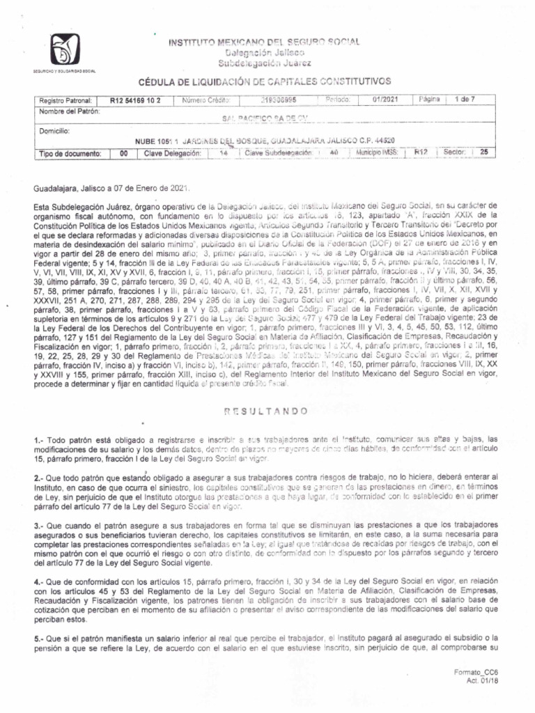 Cédula de liquidación de capitales constitutivos | PDF