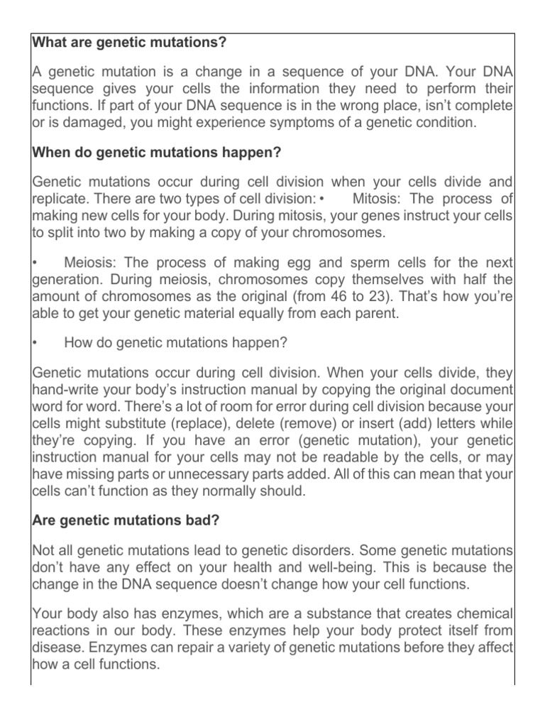 What Are Genetic Mutations | Download Free PDF | Genetic Disorder ...