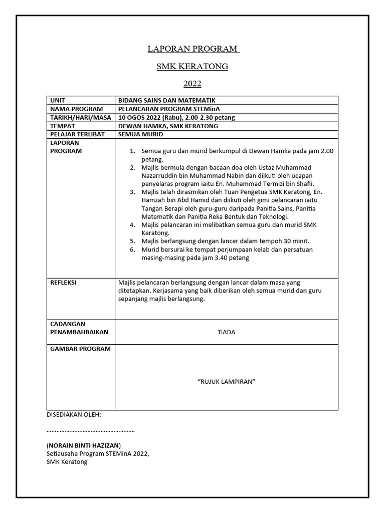 BORANG LAPORAN PELANCARAN STEMinA | PDF