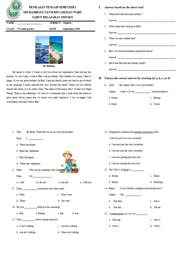 PAS BING Kls 6 Semester I 2020-2021 | PDF | Grammar | Linguistics