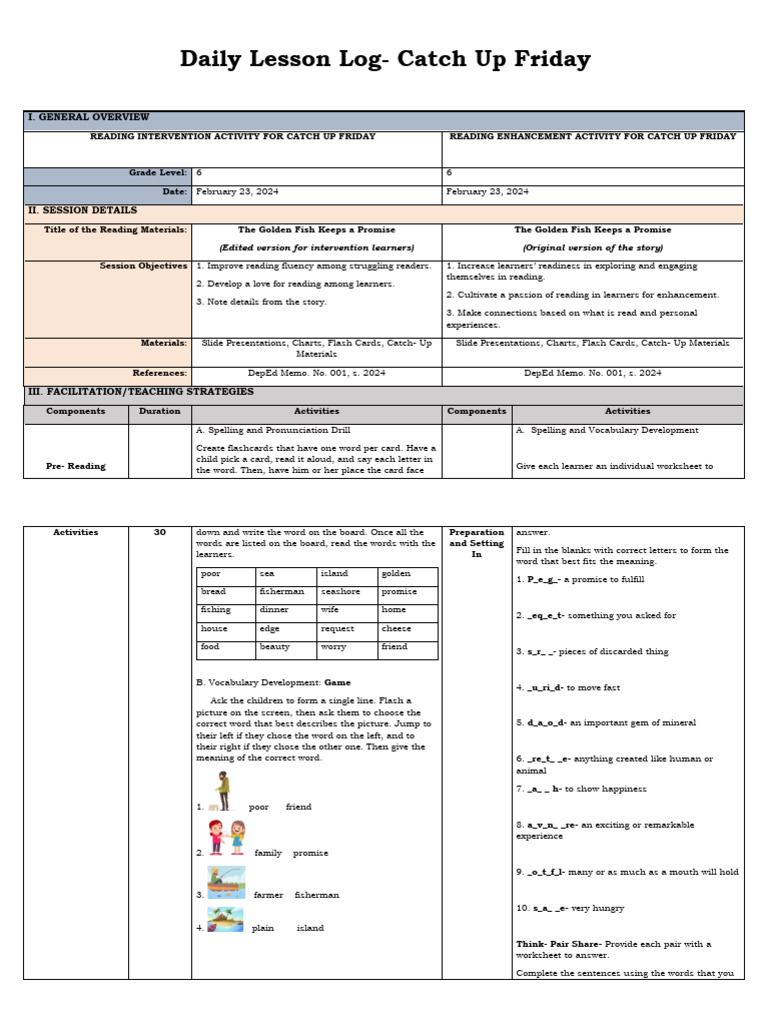 Catch Up DLL NRP English | PDF | Flashcard | Reading Comprehension