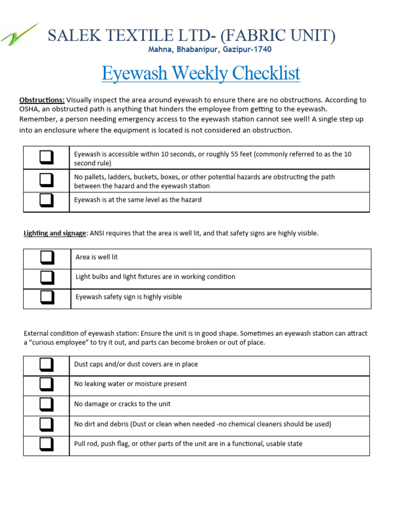 eyewash-station-checklist | PDF | Water