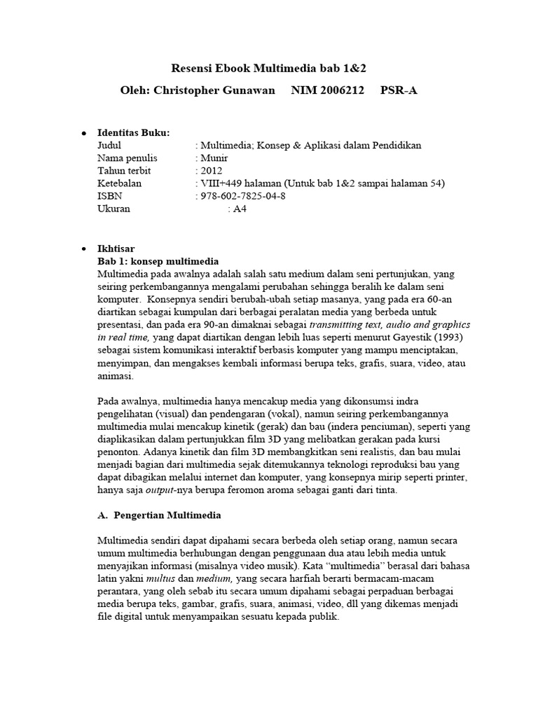 Resensi Buku Multimedia Bab 1&2 - Christopher Gunawan - 2006212 | PDF ...