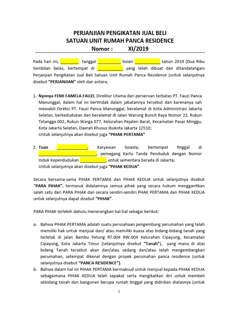 Review ENP - PPJB PANCA RESIDENCE Standart KPR & Cash (FINAL) | PDF