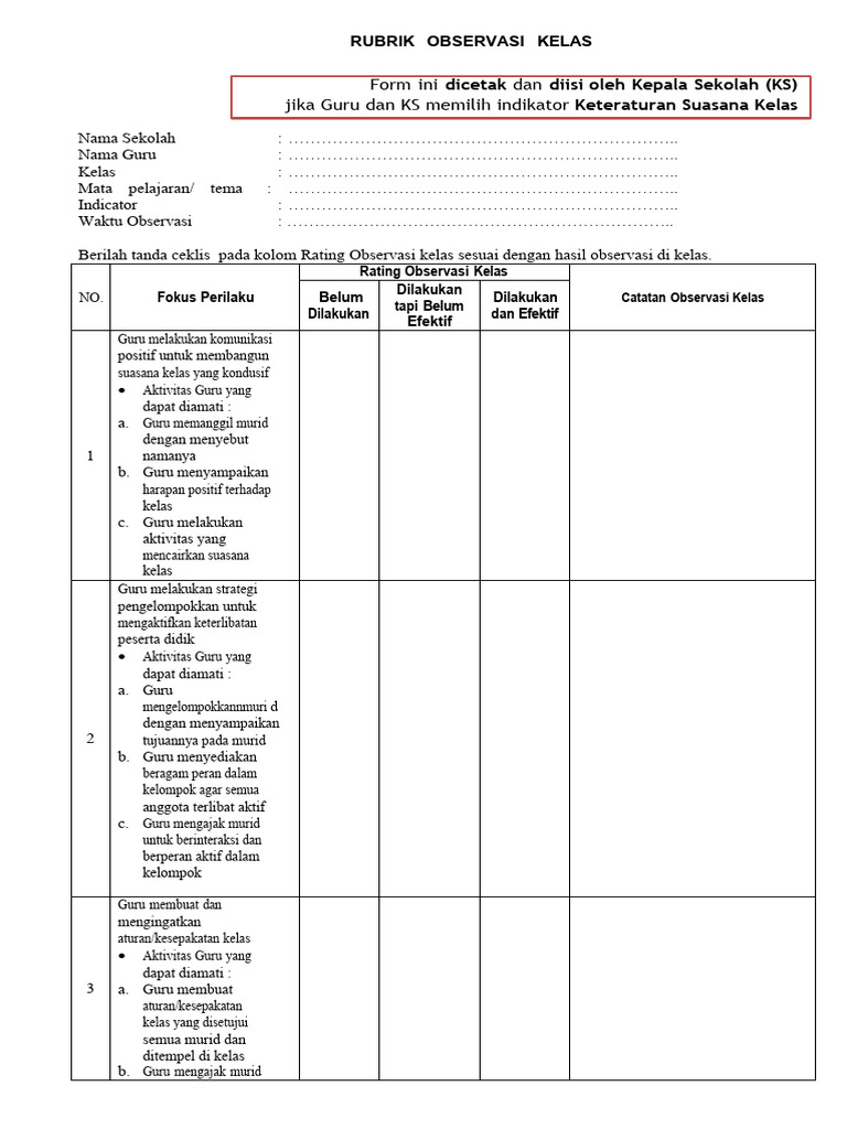Instrumen Observasi Kelas | PDF