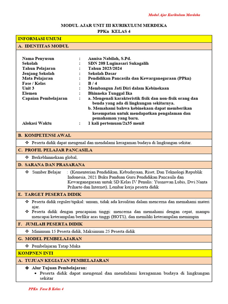 Modul Ajar PPKN Unit III | PDF
