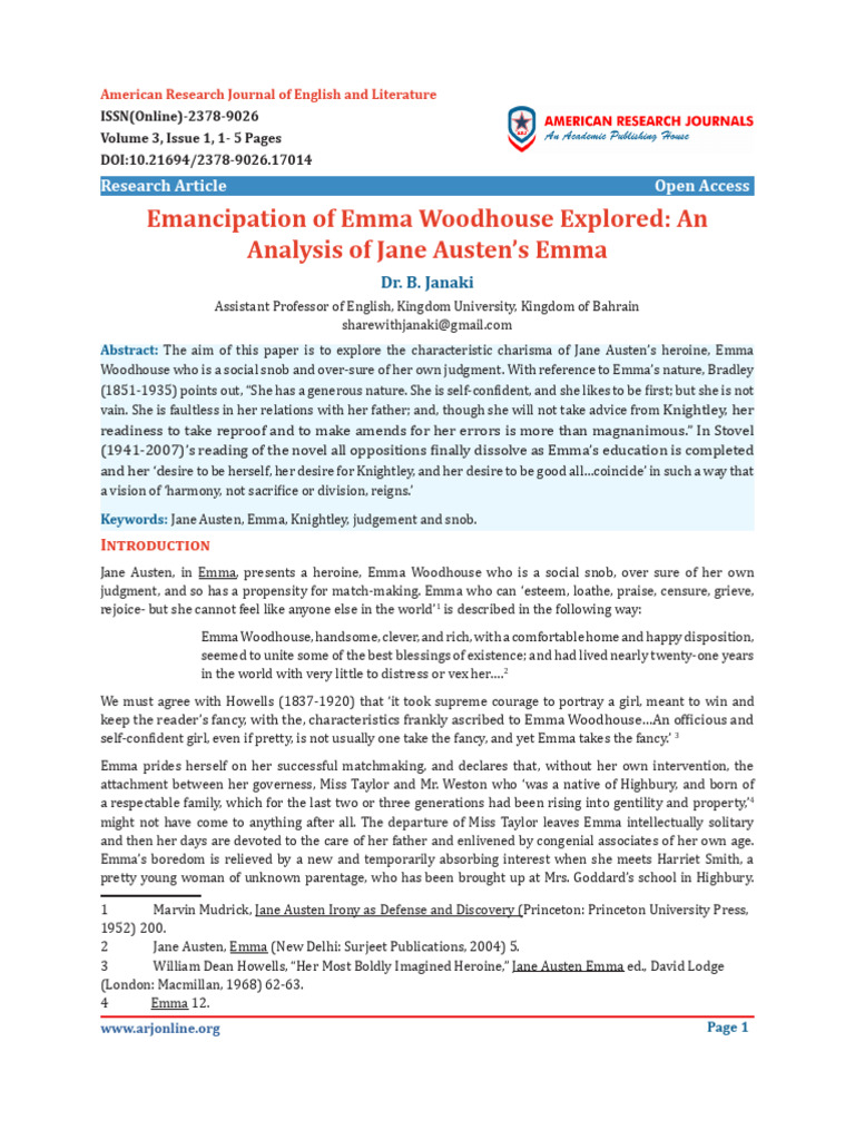 Analysis of Emma's Character | PDF | Emma (Novel) | Emma Woodhouse