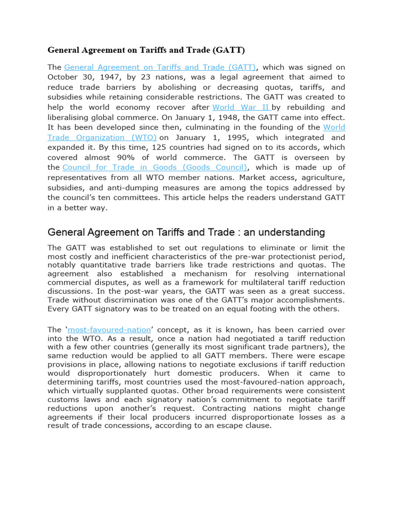 General Agreement On Tariffs and Trade | PDF | World Trade Organization ...