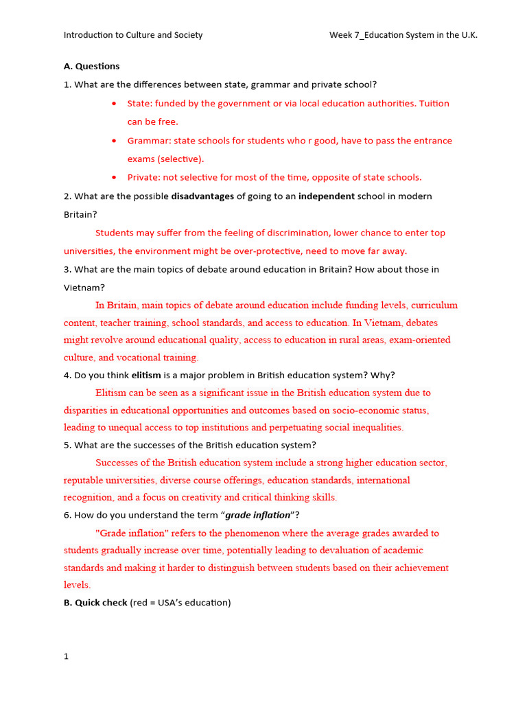 Intro To Cul - Handout - Week 7 | PDF | Middle Schools | Schools