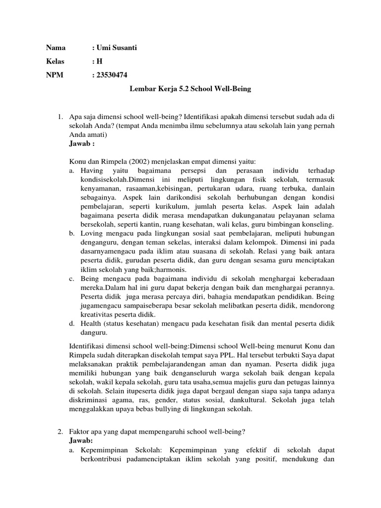 T5 - Lembar Kerja 5.2 School Well-Being - Umi Susanti - 23530474-PSE | PDF