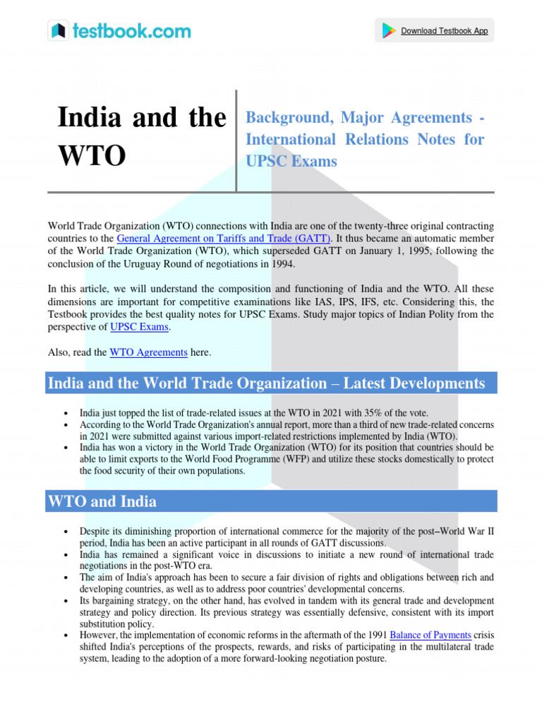 India and World Trade Organization | PDF | World Trade Organization ...