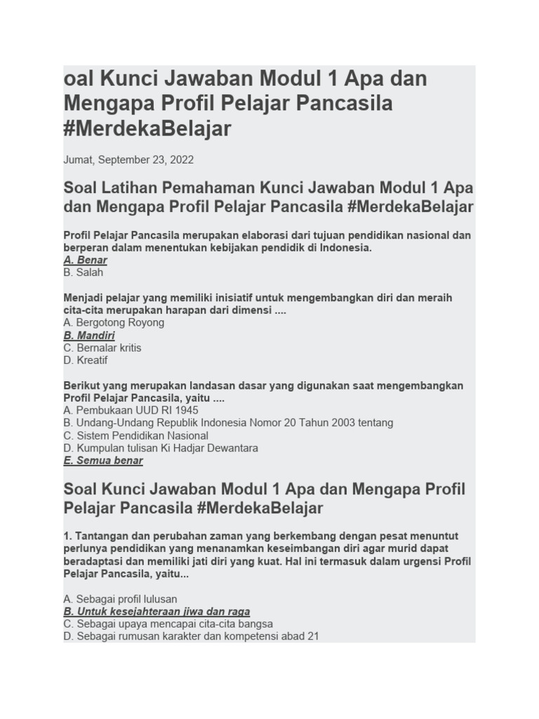 Dimensi Profil Pelajar Pancasila | PDF