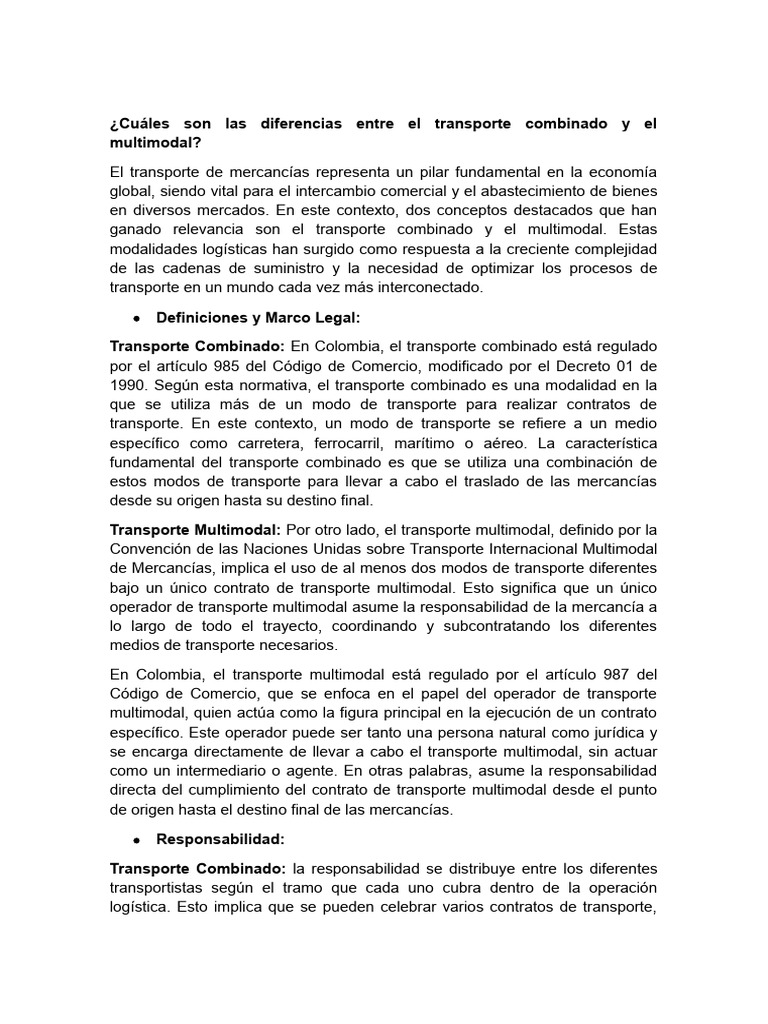 Contrato de Transporte Combinado y Multimodal | PDF | Logística ...