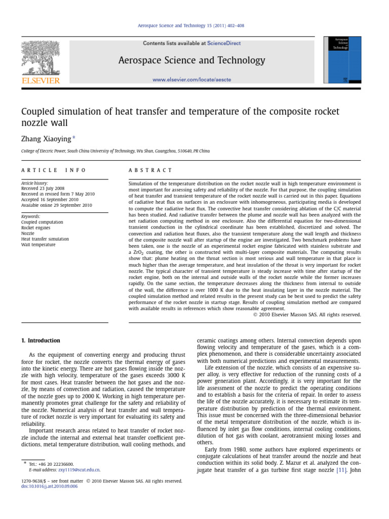 Coupled Simulation of Heat Transfer and Temperature of The Composite Rocket Nozzle Wall | PDF ...