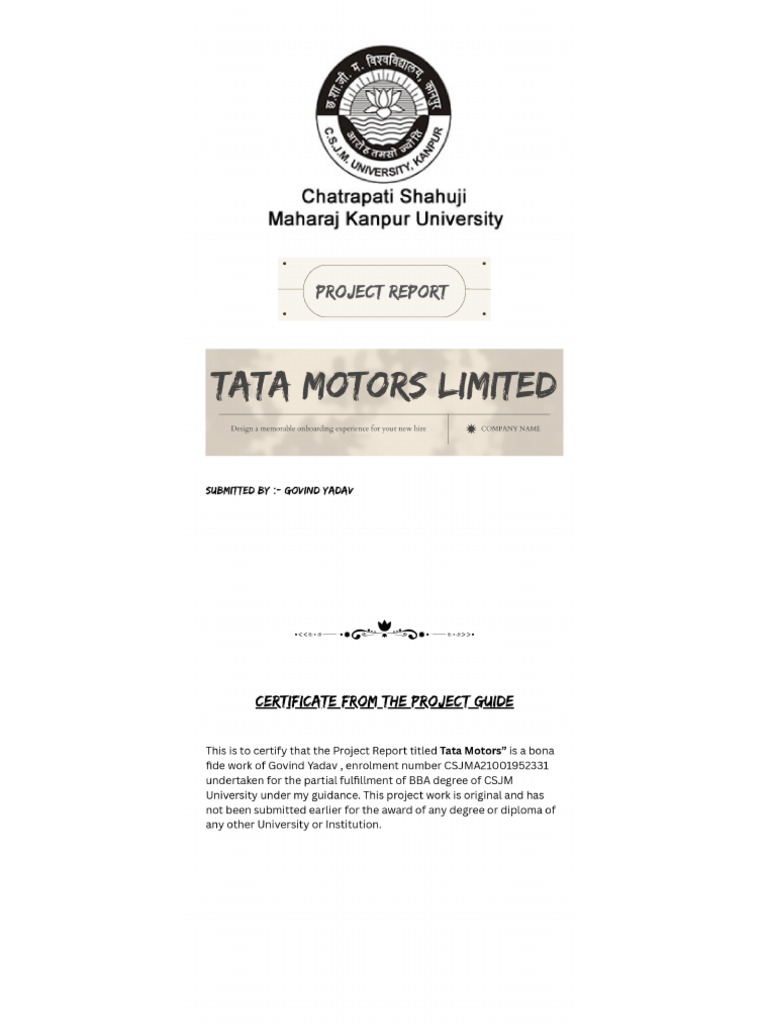 Project Tata Motors | PDF
