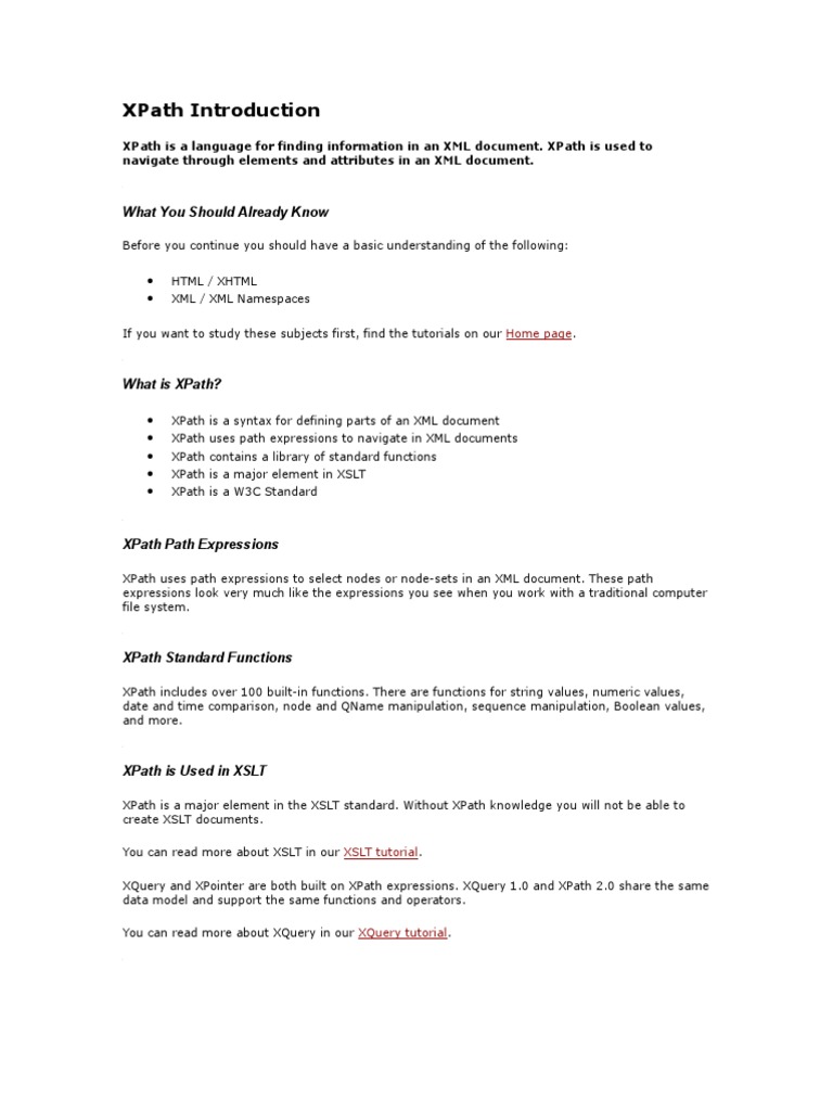 XPath Introduction | PDF | X Path | Xslt