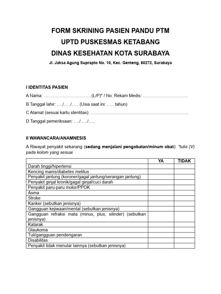Form Skrining Pasien Pandu PTM Edit 30 Nov | PDF