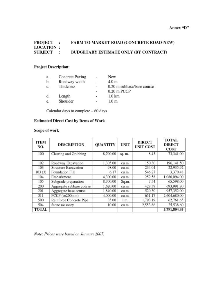 ANNEX D2 FMR Concrete | PDF | Concrete | Cost