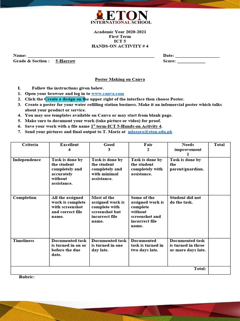 ICT 5-1ST TERM-HANDS-ON ACT#4-poster Making On Canva | PDF | Computer ...