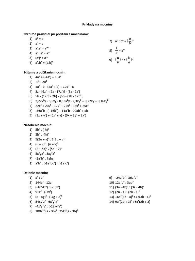 Príklady Na Mocniny | PDF