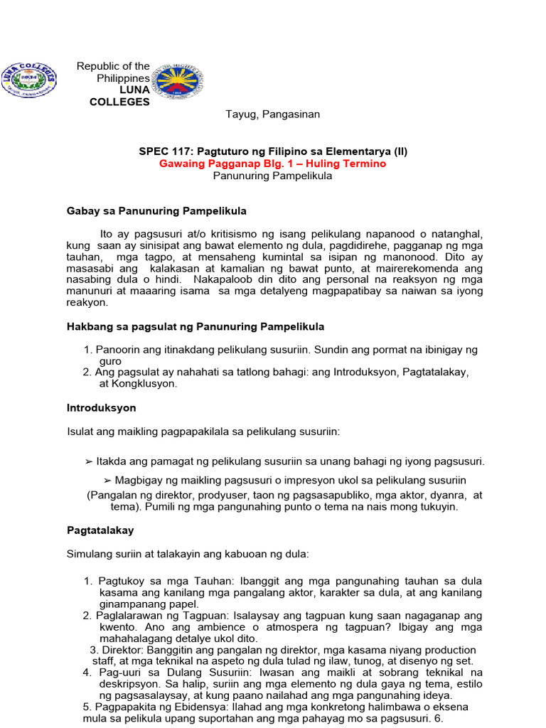 Castro Reymark G - FIL 117 - Gawain 1 - Panunuring Pampanitikan | PDF