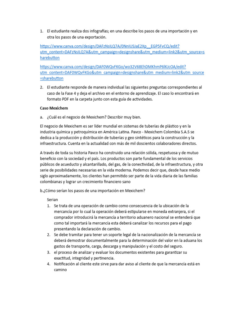 Pasos de Importación y Exportación en Mexichem | PDF | Colombia ...