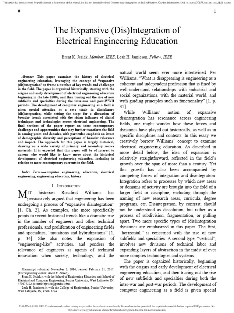 E. 2017 The Expansive (Dis) Integration of Electrical Engineering Education | Download Free PDF ...