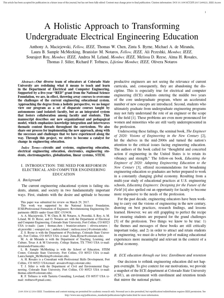 E. 2017 A Holistic Approach To Transforming Undergraduate Electrical Engineering Education | PDF ...