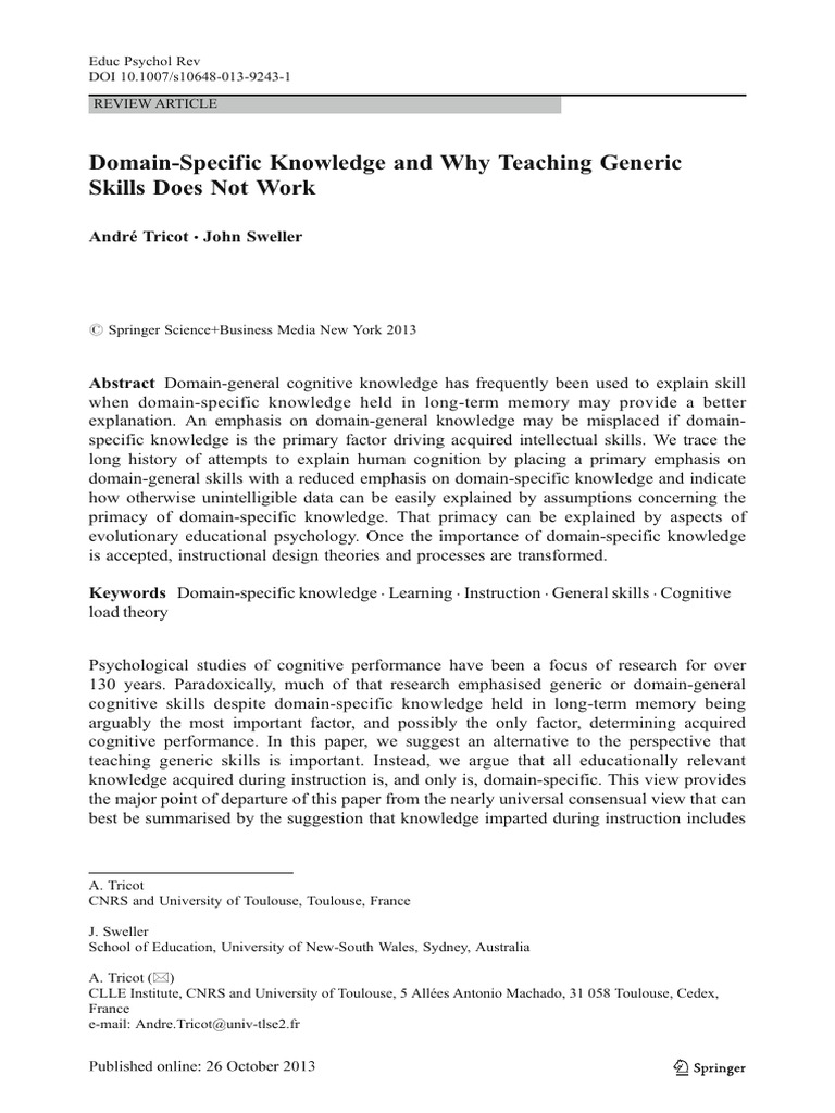Domain-Specific Knowledge and Why Teaching Generic Skills Does Not Work | PDF | Expert | Knowledge