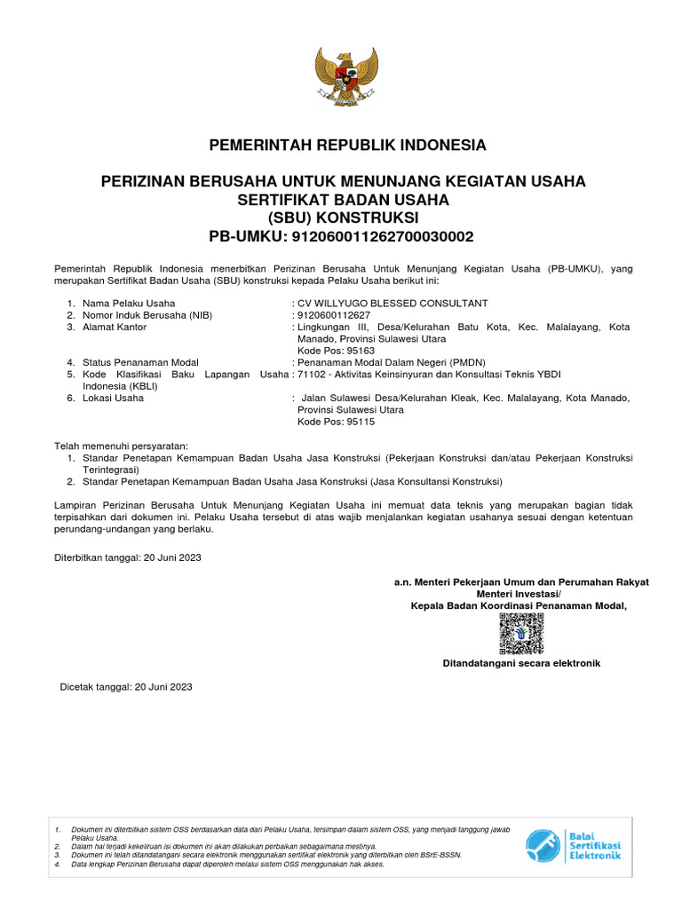 Sbu At001 Cv. Willyugo Blessed Consultant | PDF