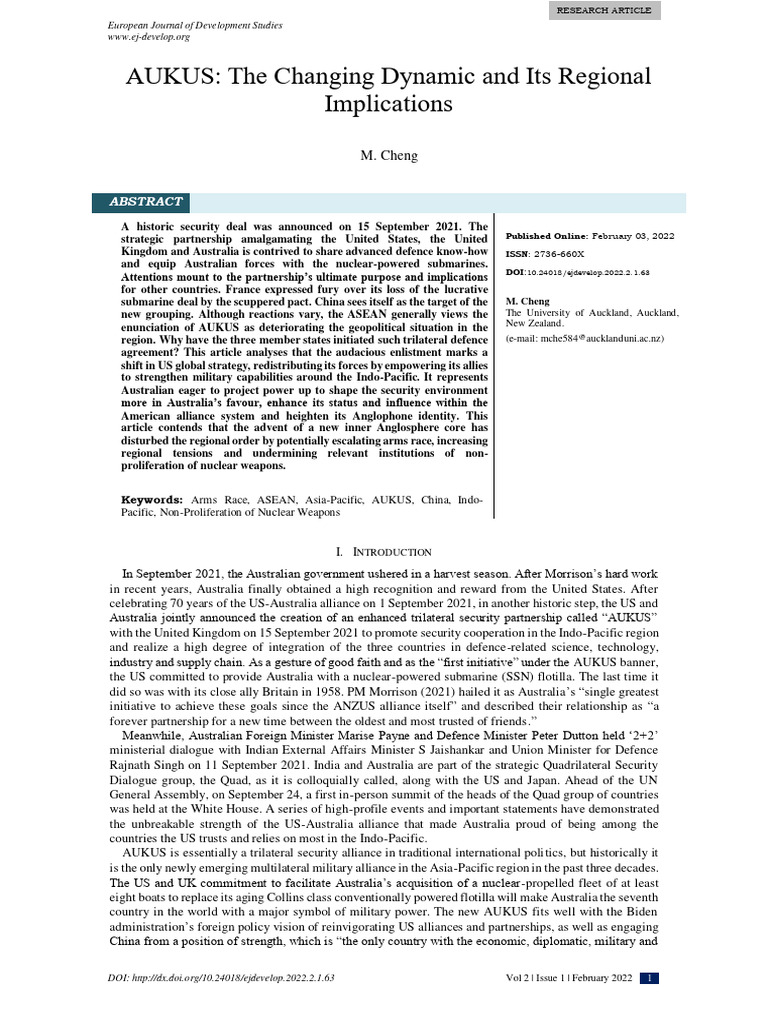 Aukus Security Dilemma Pdf Nuclear Proliferation Treaty On The