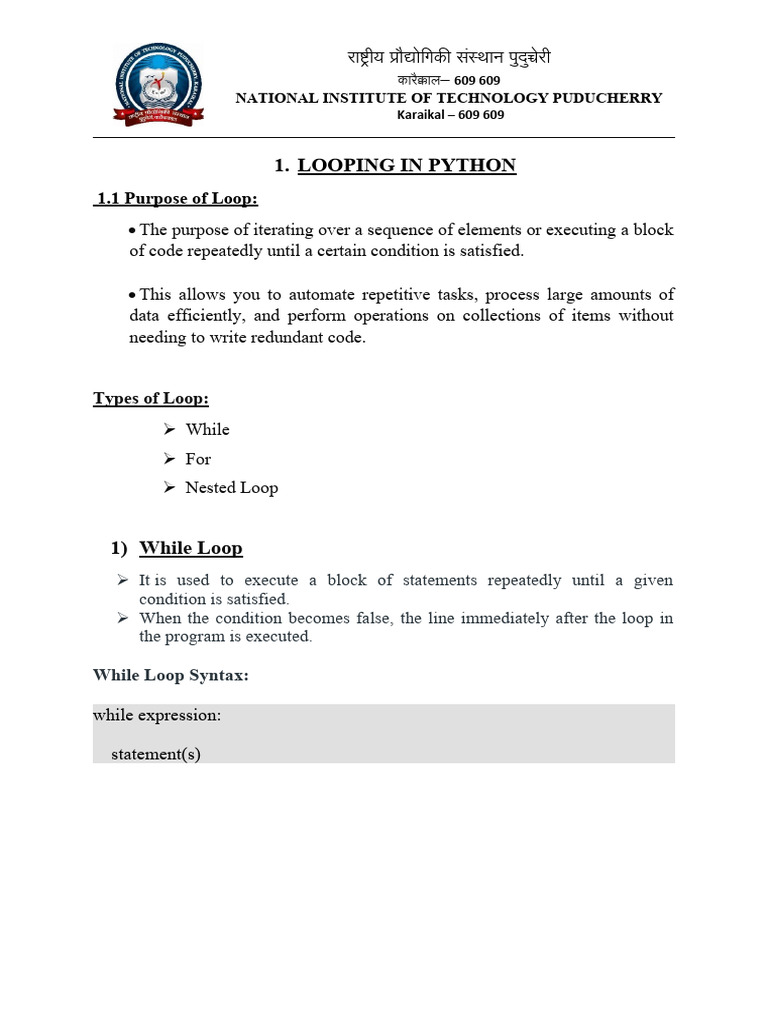 Looping in Python | PDF | Control Flow | Computer Engineering Looping in Python | PDF | Control Flow | Computer Engineering
